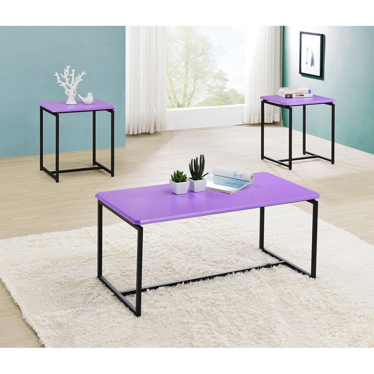 Ebern Designs Kapp Coffee Table,3 Piece Coffee Table and End Table Set,Trestle Leg | Wayfair